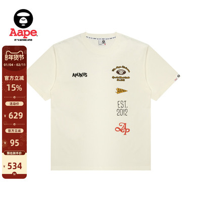 Aape猿人字母刺绣潮流短袖T恤
