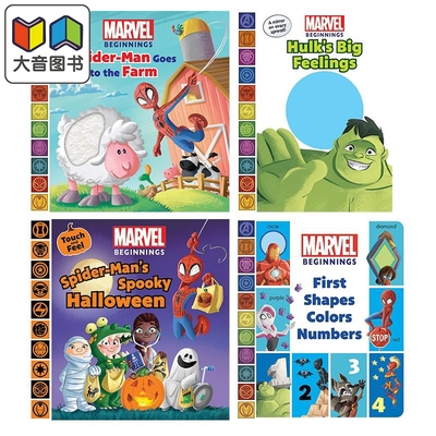 Marvel Beginnings 英文原版 漫威起源系列 早教启蒙纸板书4册 Spider Man Goes To The Farm 绿巨人Hulk 蜘蛛侠 大音