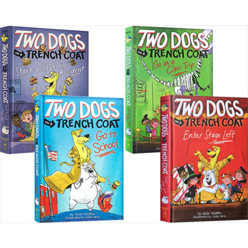 精装英文原版 two dogs章节书【4册】Two Dogs in a Trench Coat两条穿风衣的狗上学去了儿童读物小学生课外章节桥梁 ...