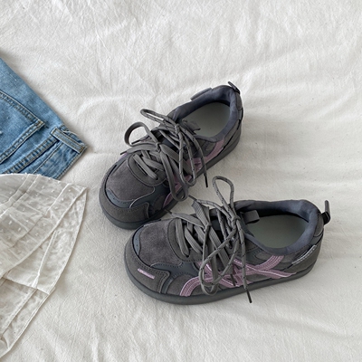 灰紫拼色厚底德训鞋丑萌大头板鞋