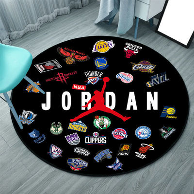 2024NBA创意圆形地毯湖人热火火箭卧室卡通电脑椅吊篮转椅子地垫