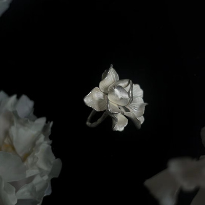 新中式神秘花戒指女清冷感个性立体花卉设计气质开口可调节指环