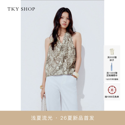 TKYSHOP复古印花挂脖无袖上衣
