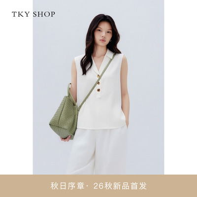 TKYSHOP极简风V领无袖马甲上衣