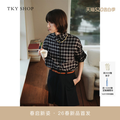 [商场同款]TKY SHOP格纹长袖衬衫女2026春新款上衣10J1KA05C036