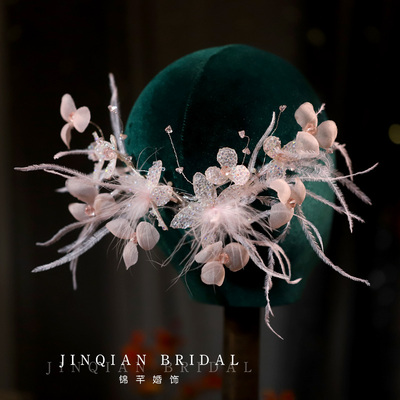 新款超仙粉色碎钻花瓣发夹