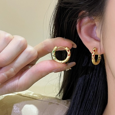 新中式复古磨砂金色耳环