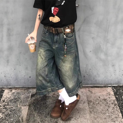 versatile denims pants loose jeans baggy trousers美式街头