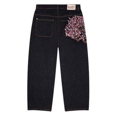 baggy jeans derschutze欧美复古梅花刺绣直筒裤男女百搭个性街头