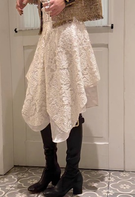 ICE 不规则剪花半身裙女25F秋冬季新款垂坠高级感高腰A字裙子