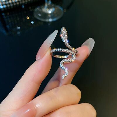 Gothic Rhinestones Open Snake Ring Adjustable Animal Rings R