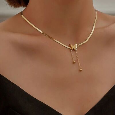 Vintage Butterfly Necklace Women Gold Color Stainless Steel