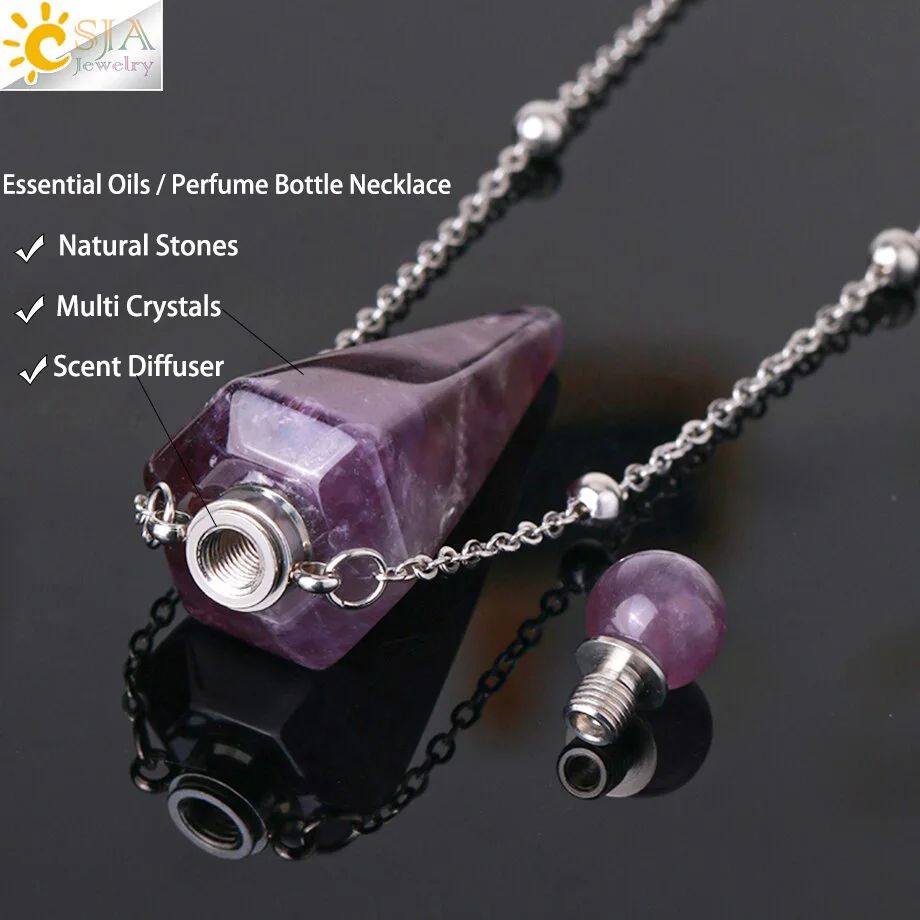 Crystal Perfume Necklace Natural Stone Cone Pendant Healing