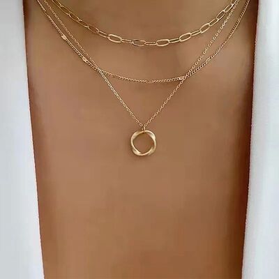 Gold Color Multi Layered Chains Necklace for Women Girls Cir