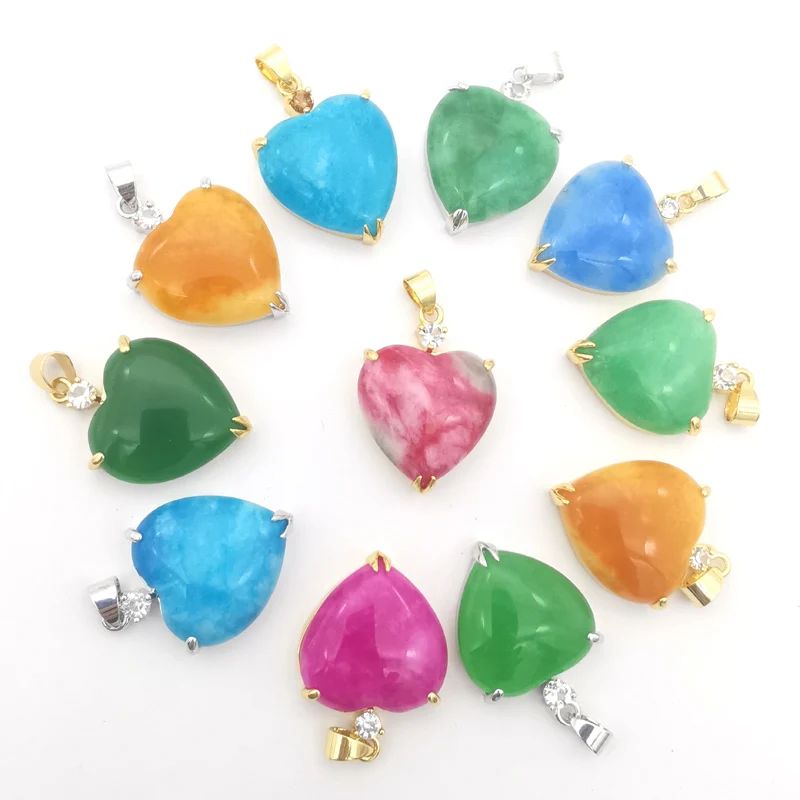 Charm 22X30MM Mauve Green Orange Blue Jade Stone Heart Bead