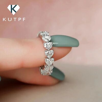 3mm Heart Cut Moissanite Diamond Eternity Band with Gra Cert