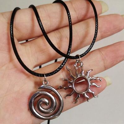 Hip Hop Burning Sun Pendant Leather Rope Necklace Vintage Wh