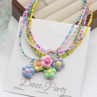 Boho Korean Style Beaded Daisy Necklace Choker Y2K Colorful