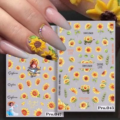 5d Embossed Sunflower Nail Sticker Daisy Girl Butterfly Embo