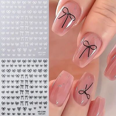 1/2pcs Black White Pink Mini Bowknot Design Nail Art Sticker