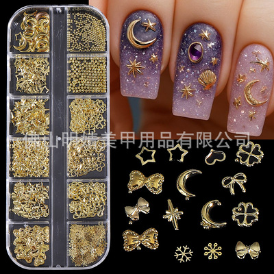12 Grid Mixed Hollow Metal Nail Accessories Star Moon Love M