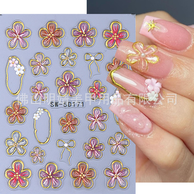 3D Embossed Phnom Penh Flower Sticker Spring And Summer Ice