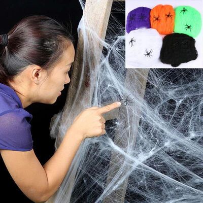 Halloween Scary Party Scene Props White Stretchy Cobweb Spid