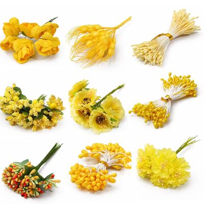 Yellow Artificial Flowers Fruit Cherry Stamen Berries Bundle