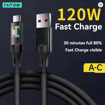 RGB 120W Black Quick Charging Cable 6A USB A To Type C Nylon Data Cord For Samsung Huawei For iPhone