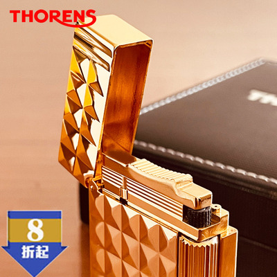 品牌源自瑞士THORENS托伦斯朗声气体打火机个性创意黄铜精雕钢音