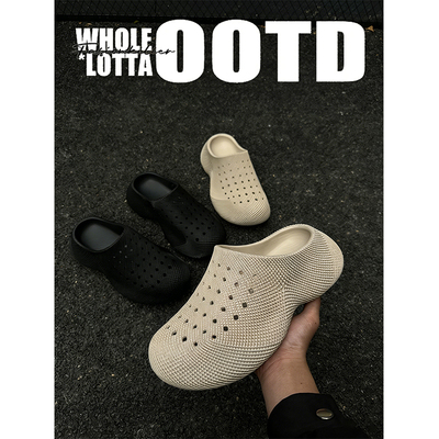 NewRockStarChoppa 夏季踩屎感厚底包头拖鞋男外穿沙滩运动洞洞鞋