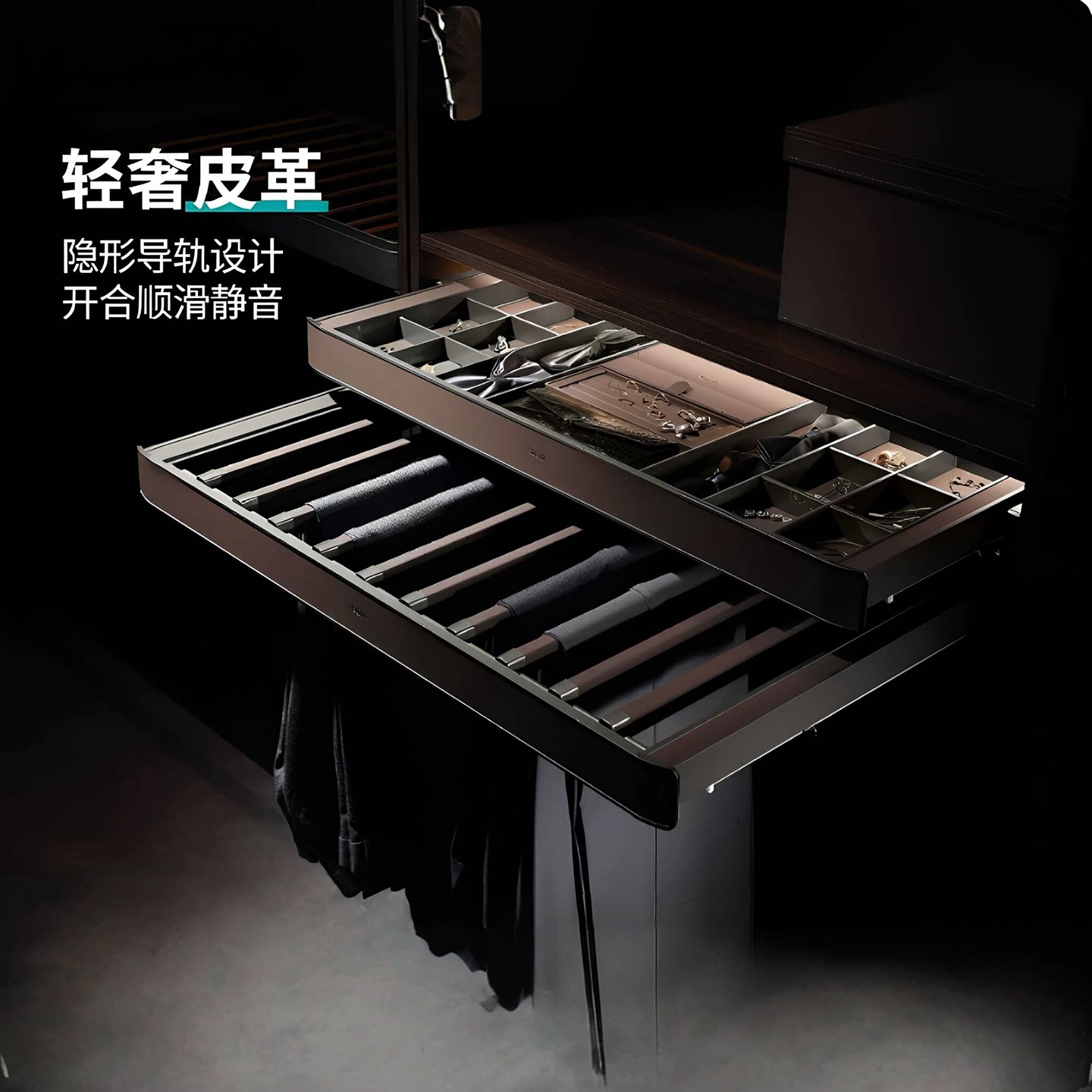 衣柜西裤架衣帽间阻尼多宝盒饰物架柜内裤架伸缩皮革收纳拉篮