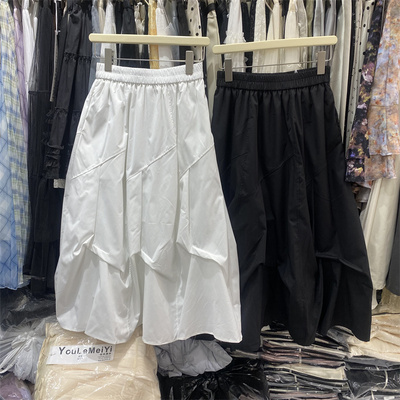 春款褶皱显瘦A字中长半身裙