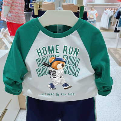 男童纯棉插肩袖圆领长袖T恤