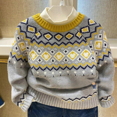 chris童装26秋冬款男童棉提花粗针百搭套头针织衫中大童休闲毛衣