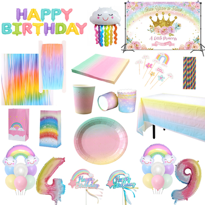 Rainbow Birthday Party Decorations Disposable Tableware Pape