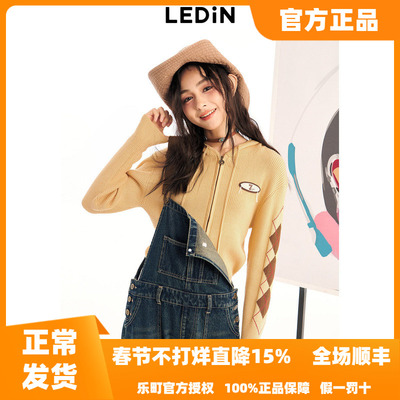 乐町连帽修身线开衫女秋季新款毛线衫C2EDE1115