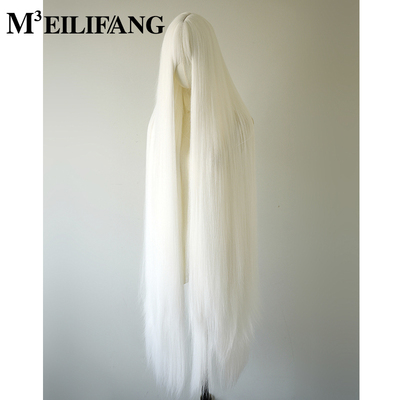 超长白色齐刘海130cm长直发假发