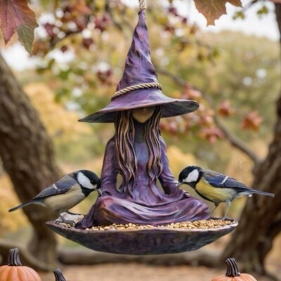 跨境新款 Meditating Witch Garden Bird Feeder悬挂式女巫喂鸟器