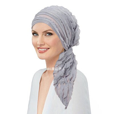 夏季两条尾巴头巾帽透气牛百叶多层花边套头帽包头帽子turban hat