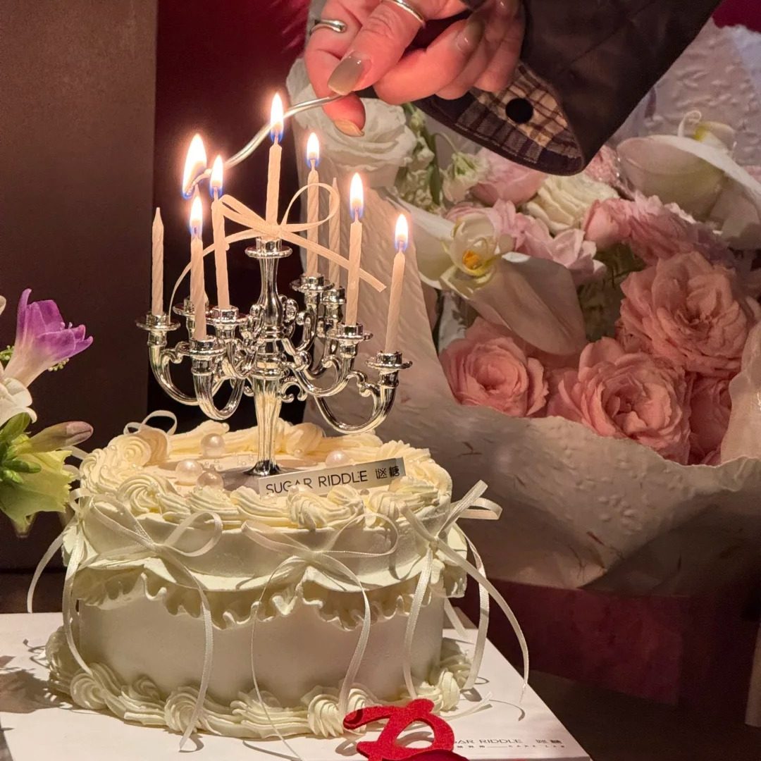 网红生日蛋糕装饰亮银色复古欧式烛台小仙女女神烘焙甜品摆件装扮