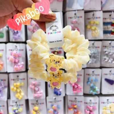 pikaboo韩国东大门儿童新款亮片水晶熊波点彩色纱料小肠圈发圈