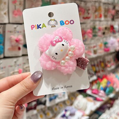 11.13韩国代购pikaboo儿童发饰羊羔毛卡通猫咪花朵发夹边夹