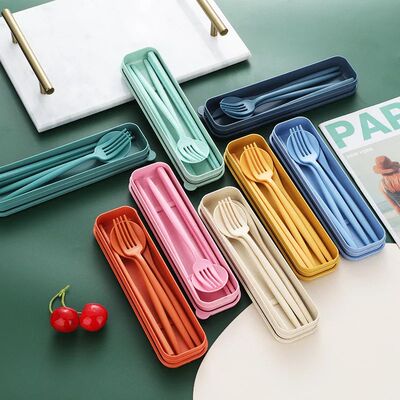 4-piece Wheat Straw Tableware Knives Forks Spoons Chopsticks