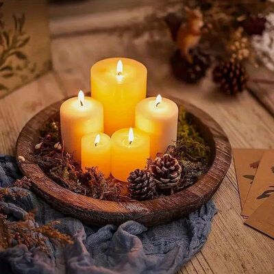 1PC Wood Trays Round Wooden Candle Holder Tray Plate Snack D