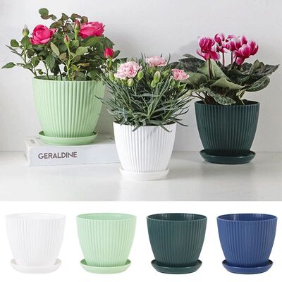 Plastic Flower Pot Succulent Plant Pot with Tray Green Dill