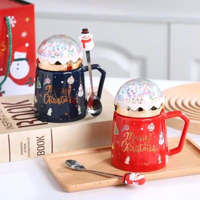 Christmas Mugs with lid and Santa Claus spoon Creative Plane