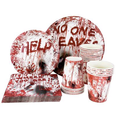 Halloween Party Disposable Tableware Scary Bloody Handprint