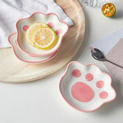 Cute Cat's Paw Taste Dish Ceramic Cartoon Dessert Plate Soy