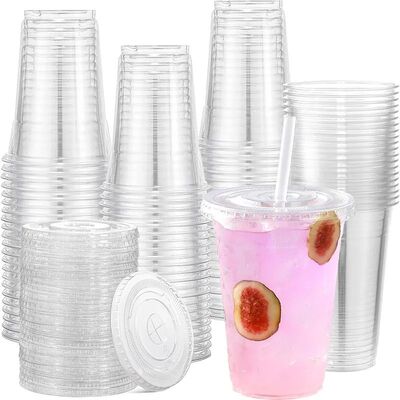 50PCS Clear Disposable Plastic Cups Flat Lids Drinking Cup f